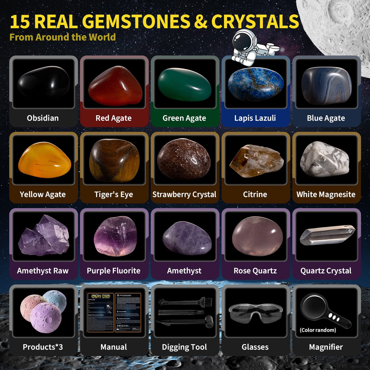 Gemstones Dig Kit, Solar System Science Kit for Kids, STEM Educational ...